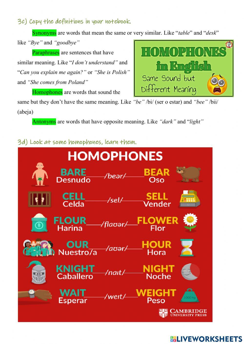 3- Homophones | Free Interactive Worksheets | 1170061