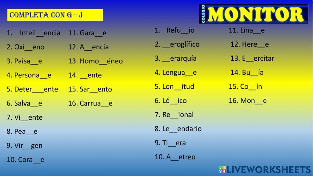 G-j 2 worksheet | Live Worksheets