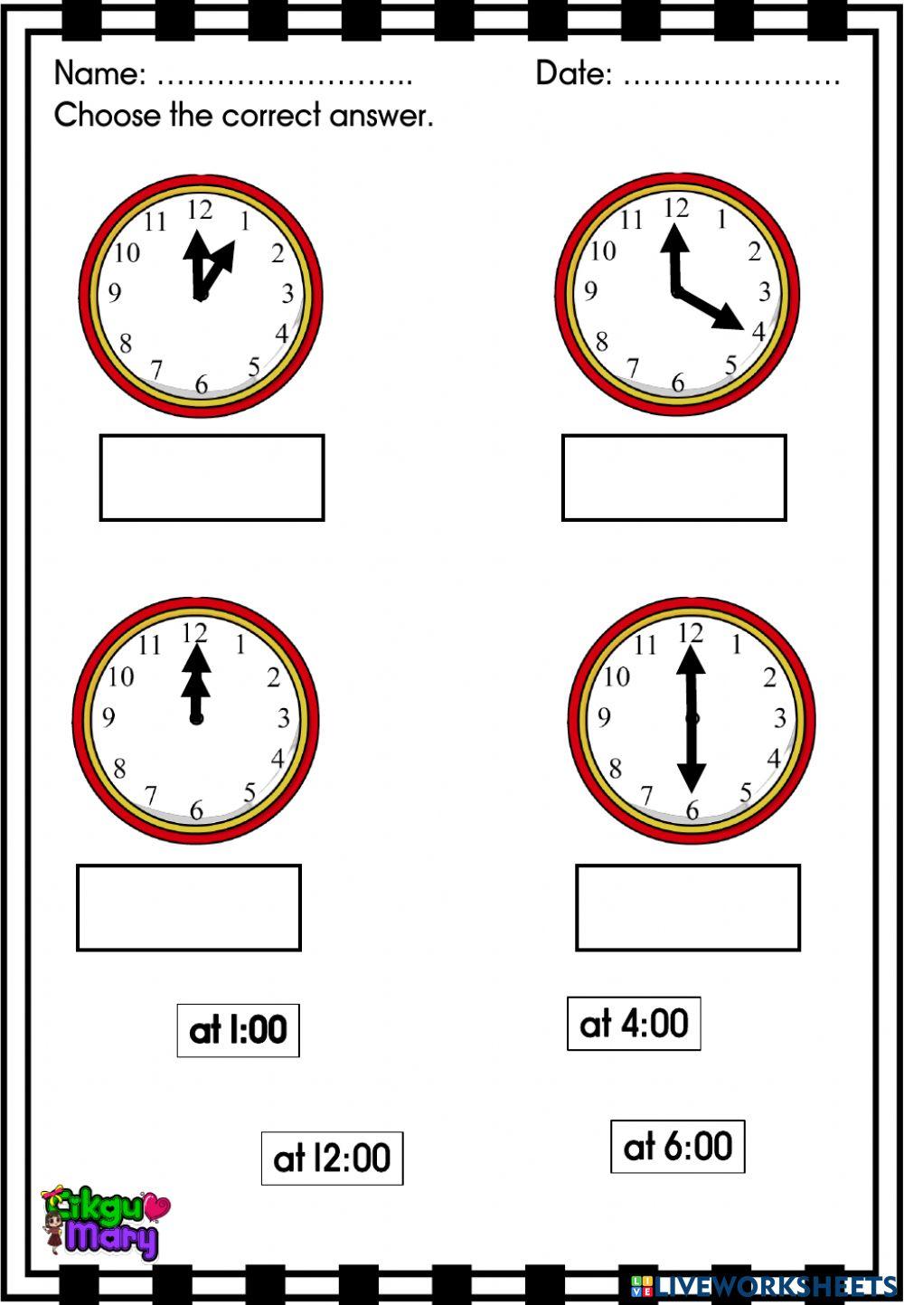 Time online exercise for Preschool | Live Worksheets