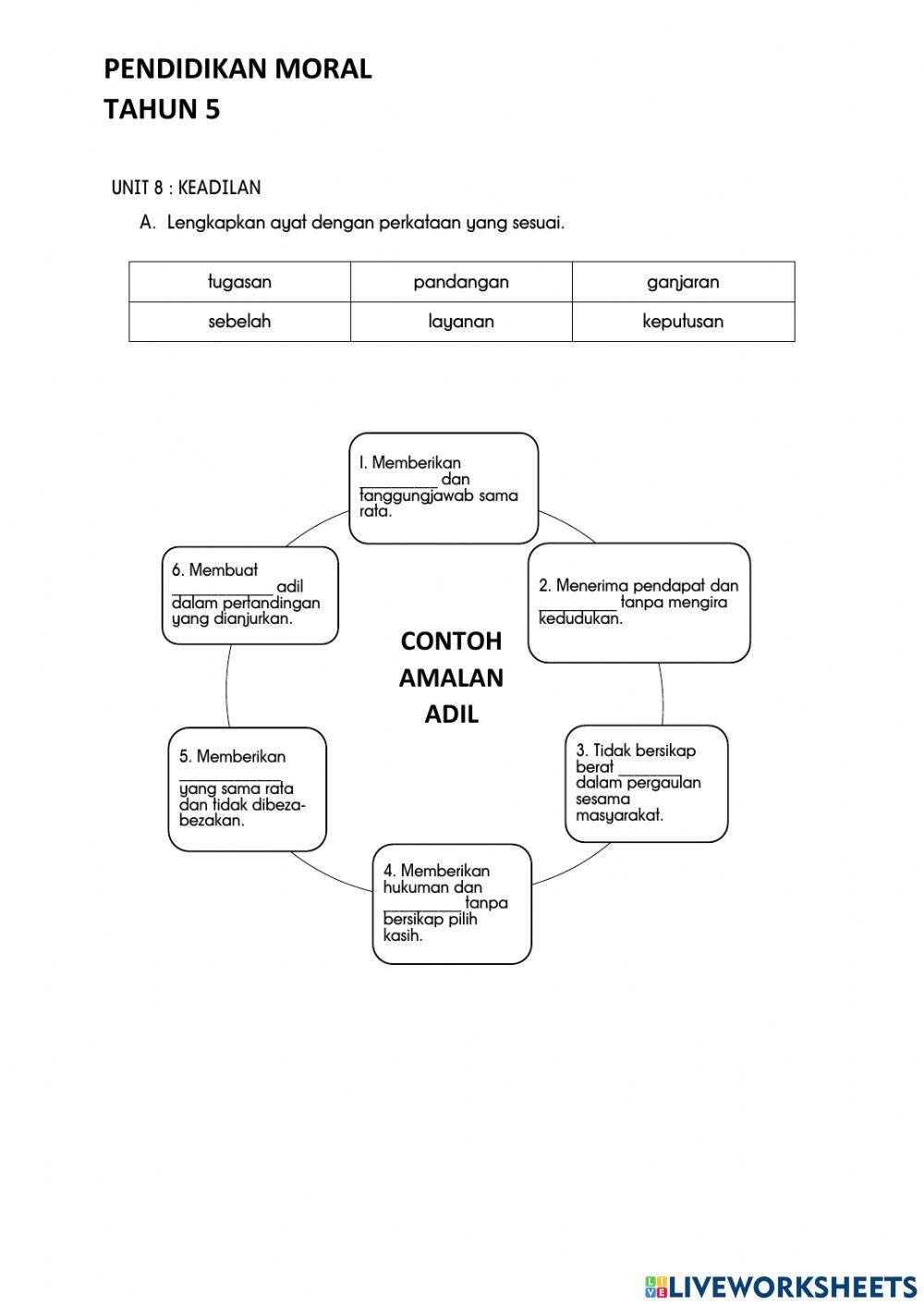 Pendidikan Moral activity for Tahun 5 | Live Worksheets