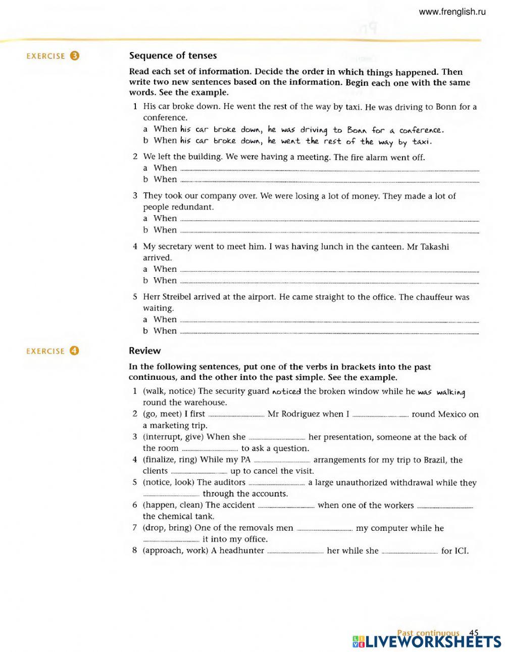 PAST PERFECT, PERFECT CONTINOUS, PAST CONTINUOUS online exercise for ...