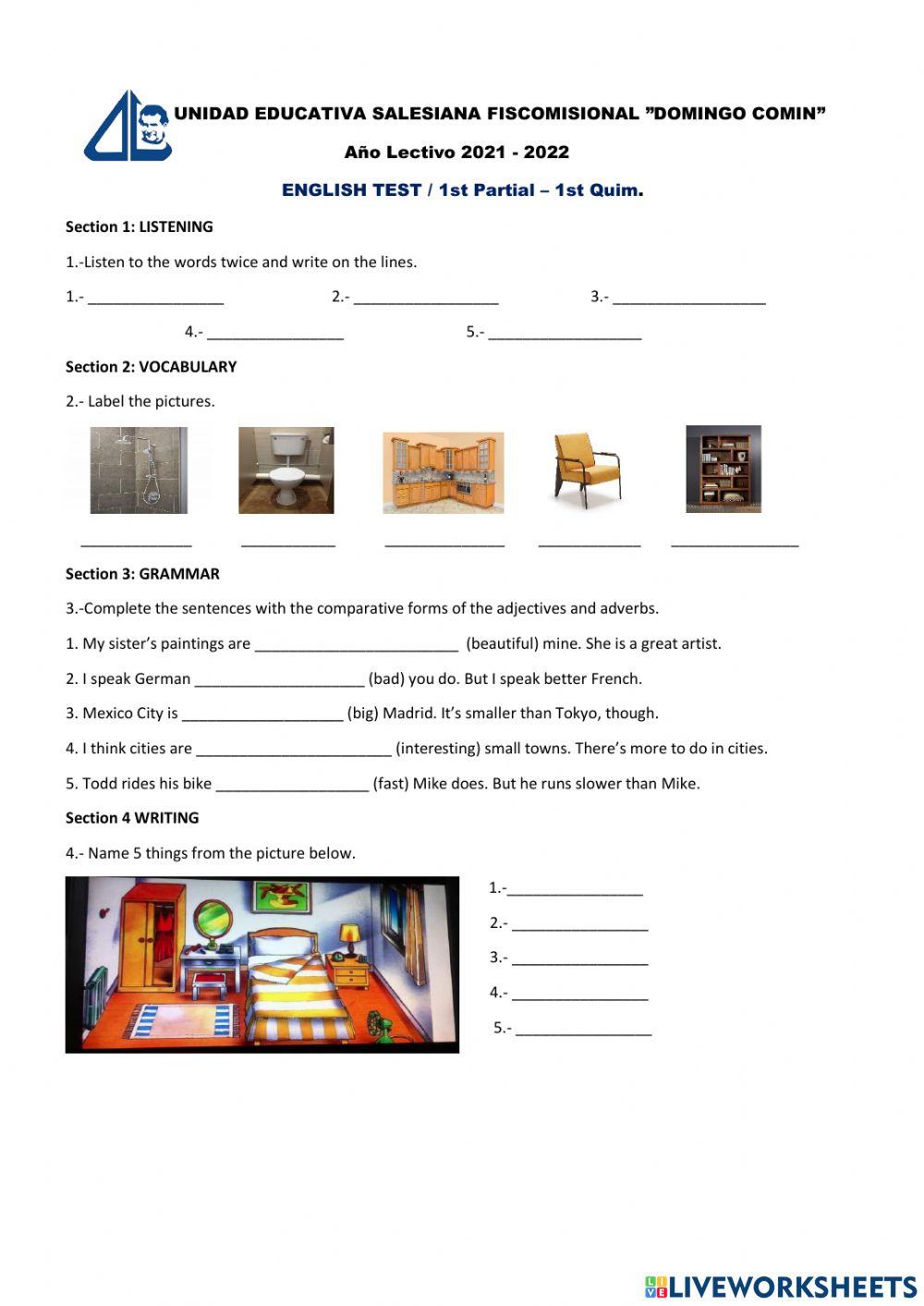 English test online exercise for Ninth | Live Worksheets