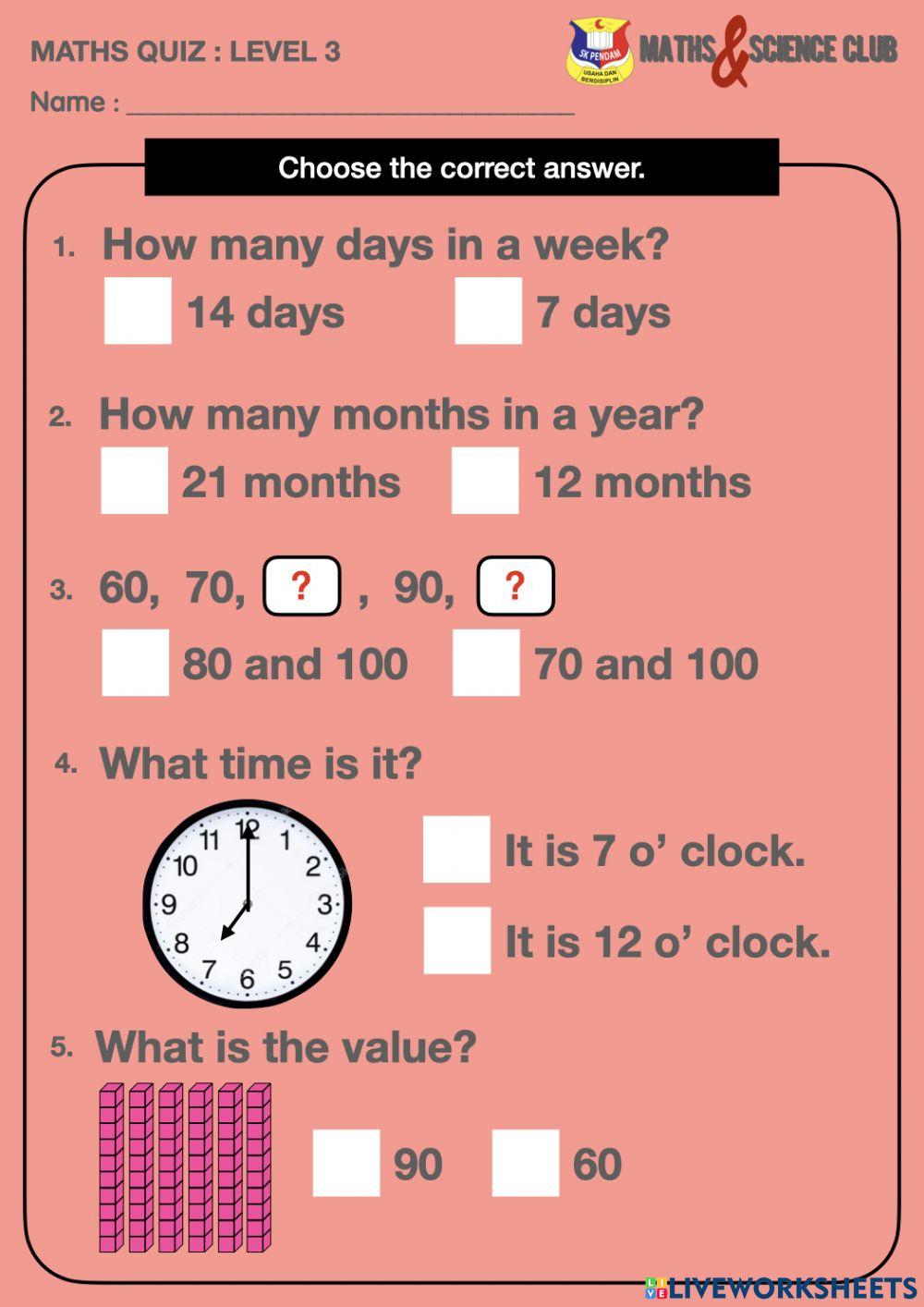 1170837 | Maths Quiz Level 3 | Hatice Huseini