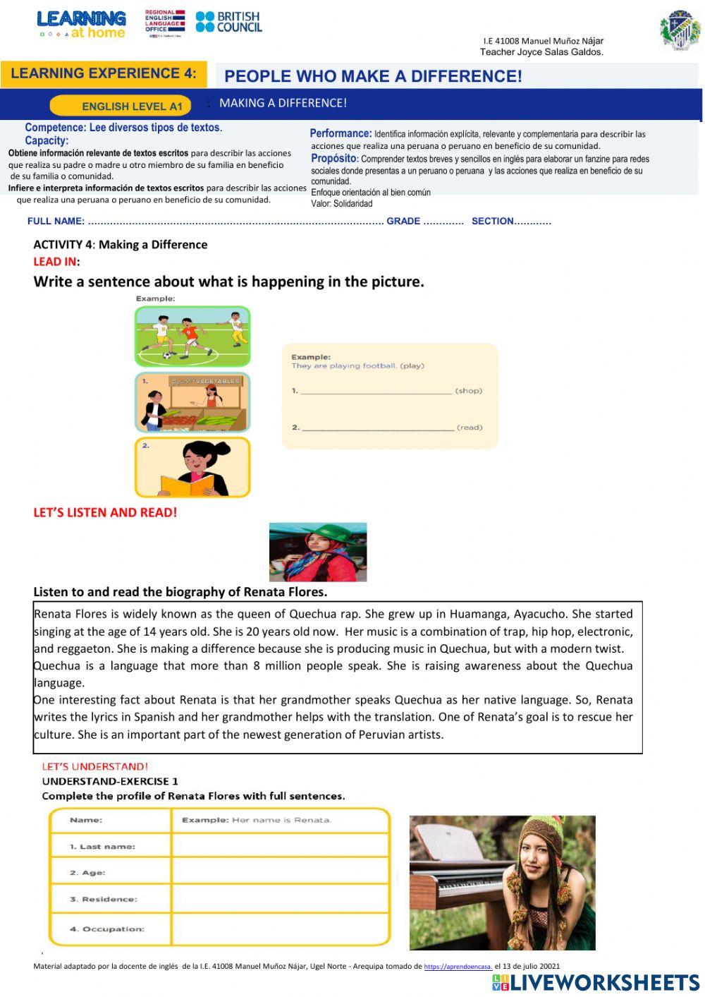 Make a difference | Joycemilena | Live Worksheets