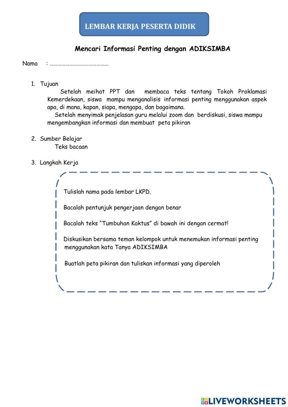 Informasi Penting activity | Live Worksheets