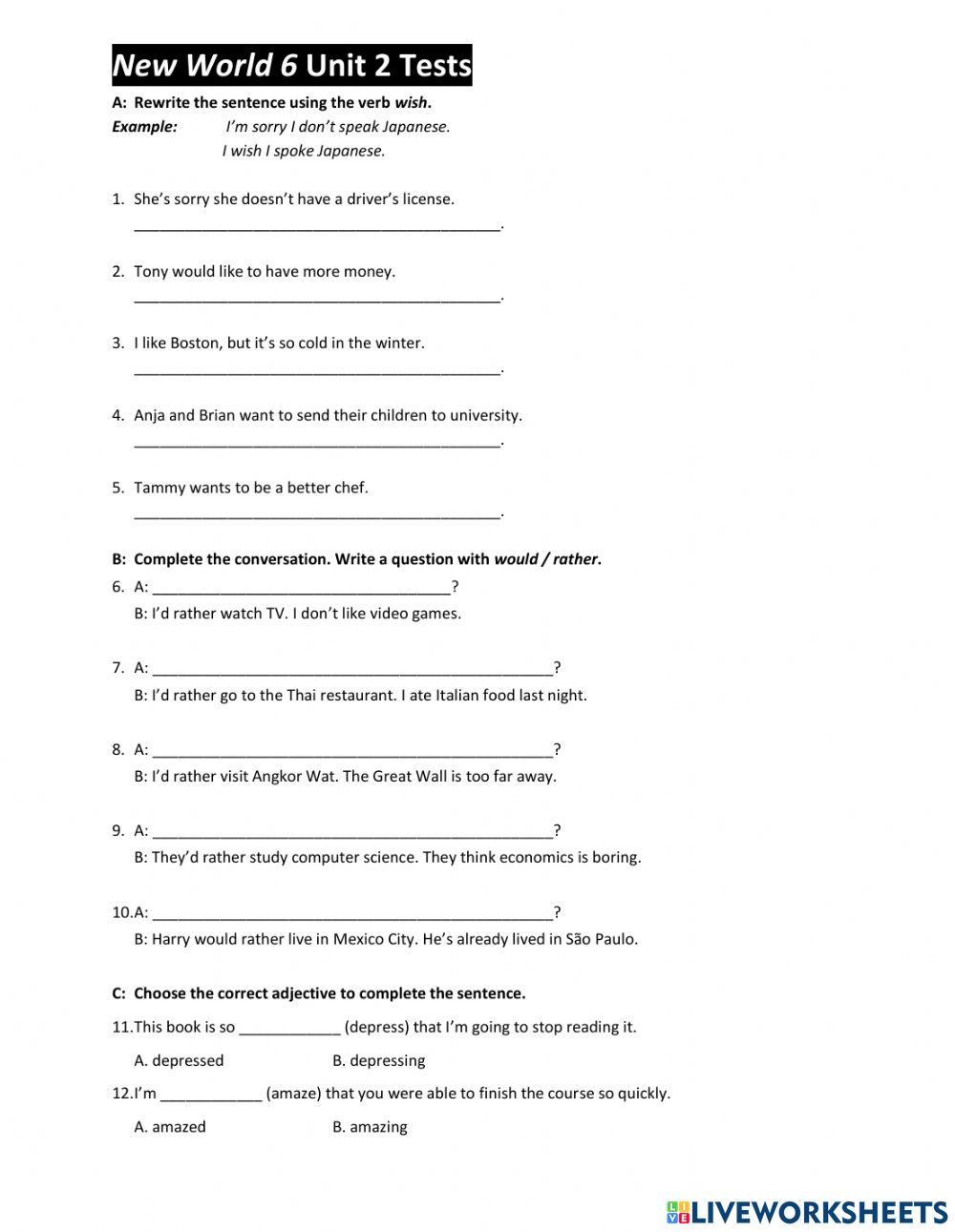 Jiradt | New world 6 unit 2 3184071 | LiveWorksheets