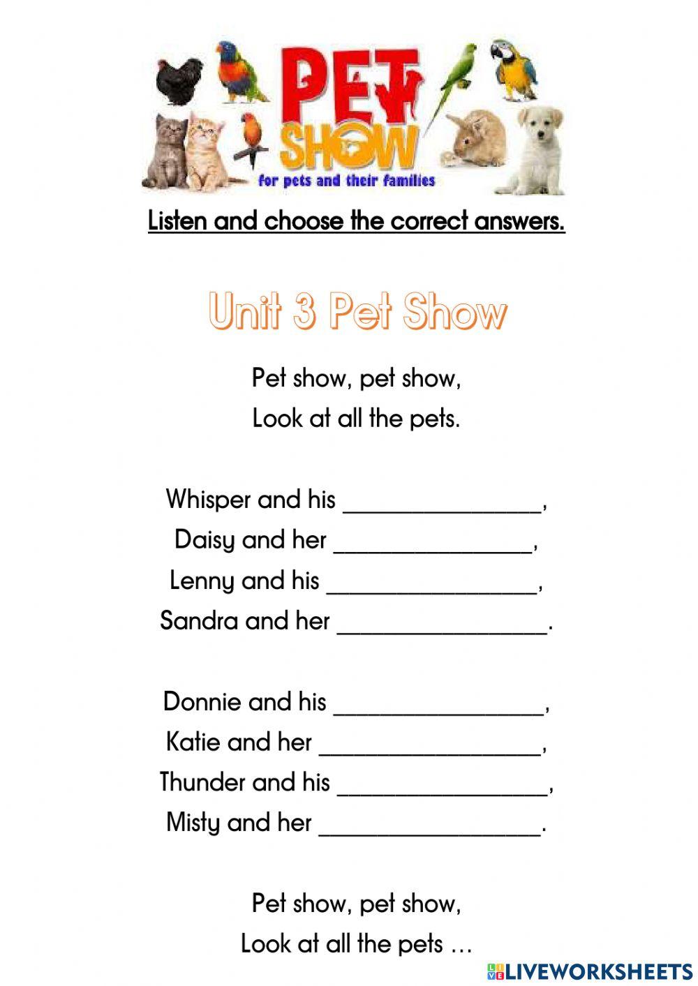 Unit 3 Pet Show online exercise | Live Worksheets