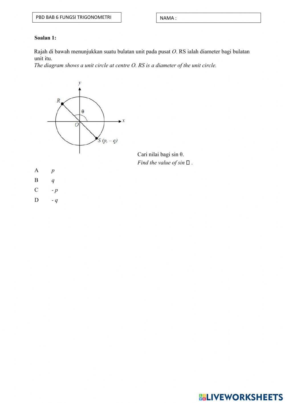 Bab 6 Fungsi Trigo worksheet | Live Worksheets