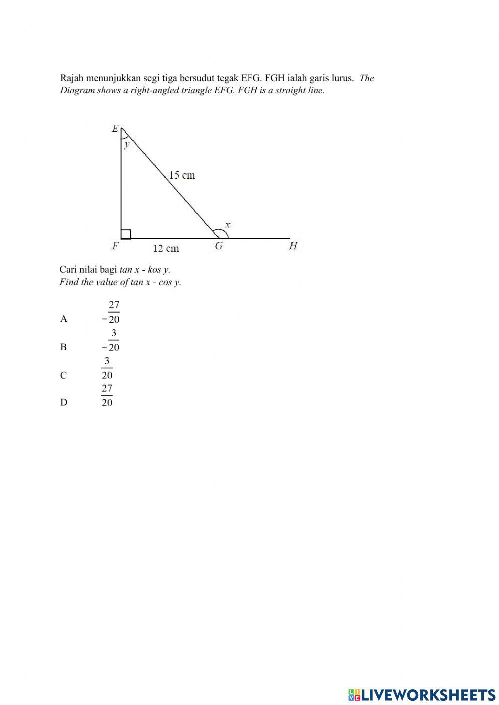Bab 6 Fungsi Trigo worksheet | Live Worksheets