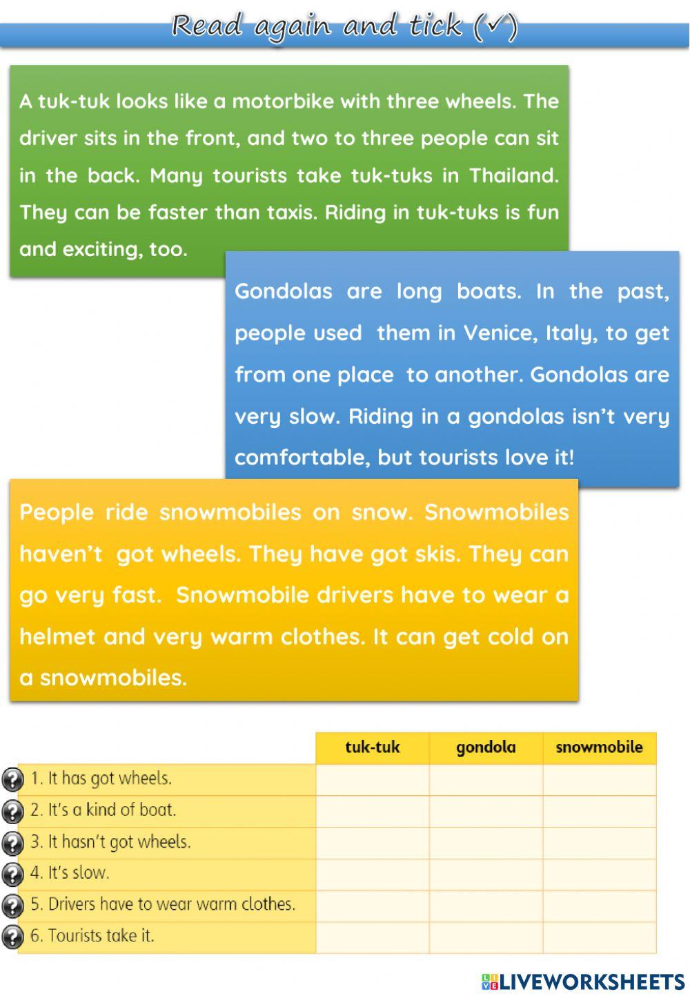Writing : Different Means of Transport worksheet | Live Worksheets