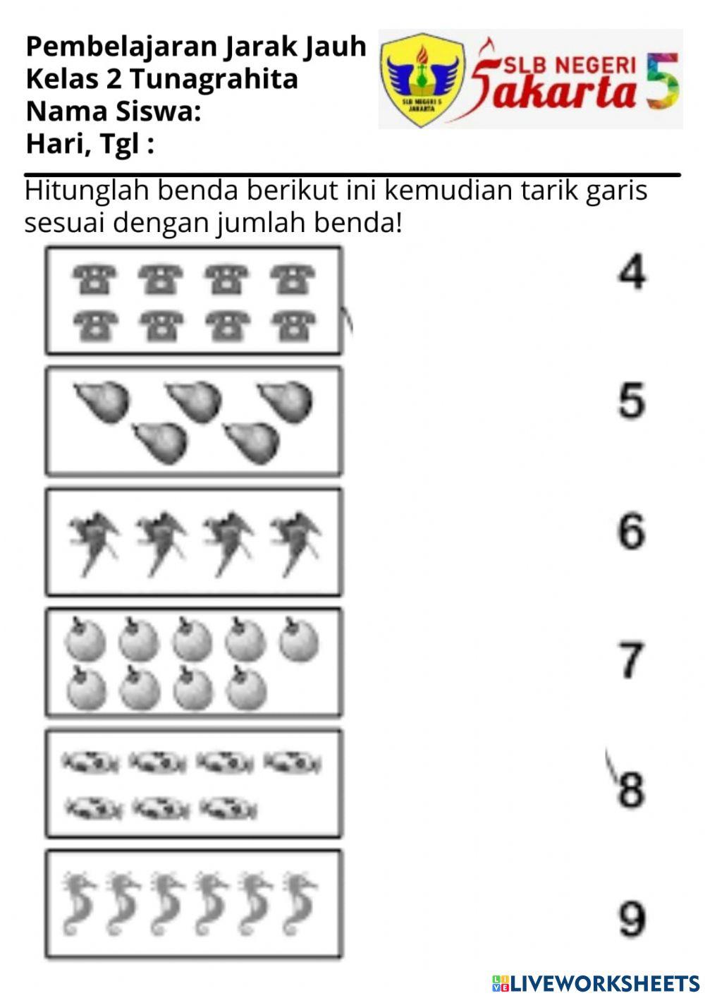 Memasangkan banyak benda interactive worksheet | Live Worksheets