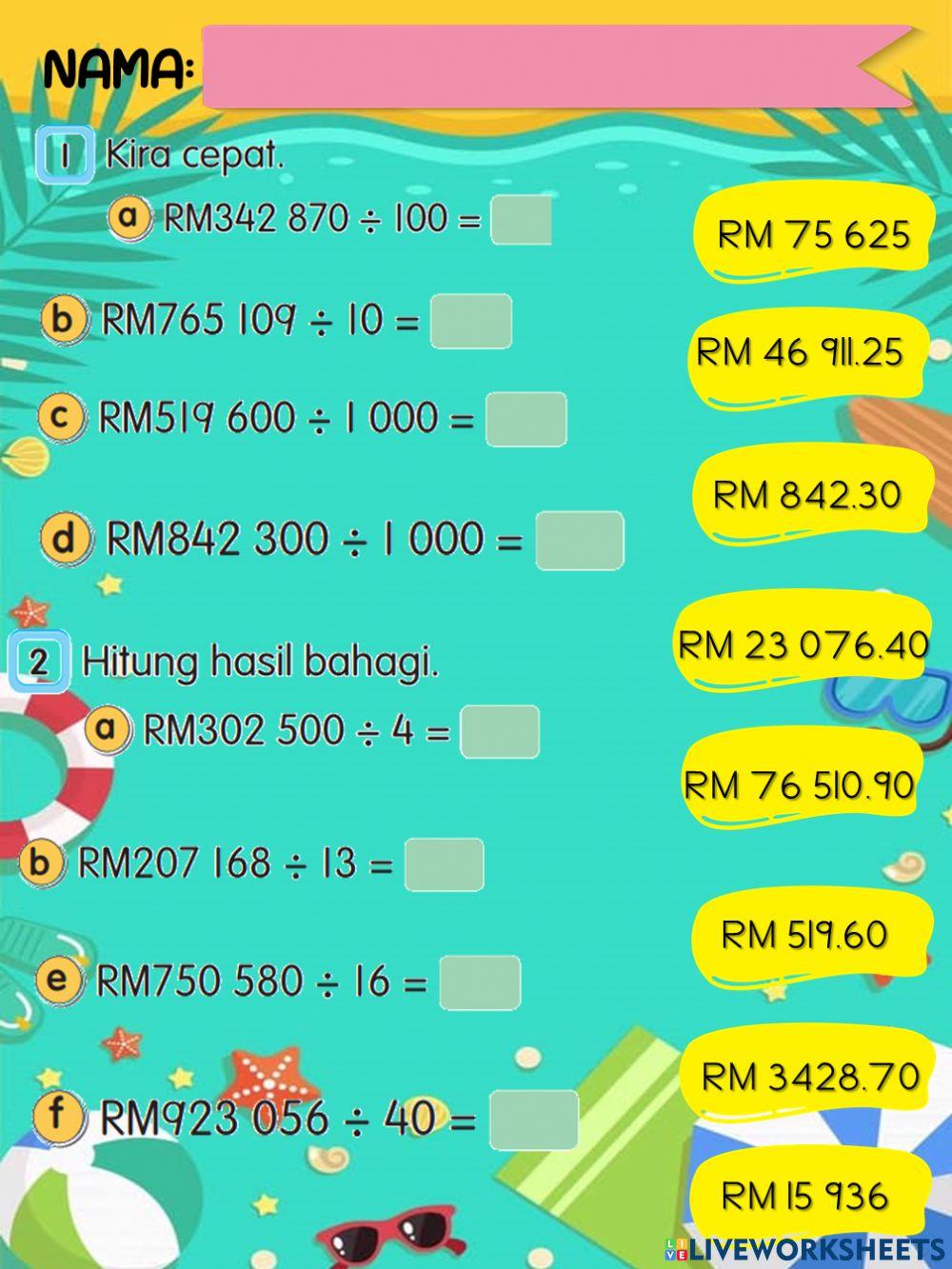 Bahagi wang exercise | Live Worksheets