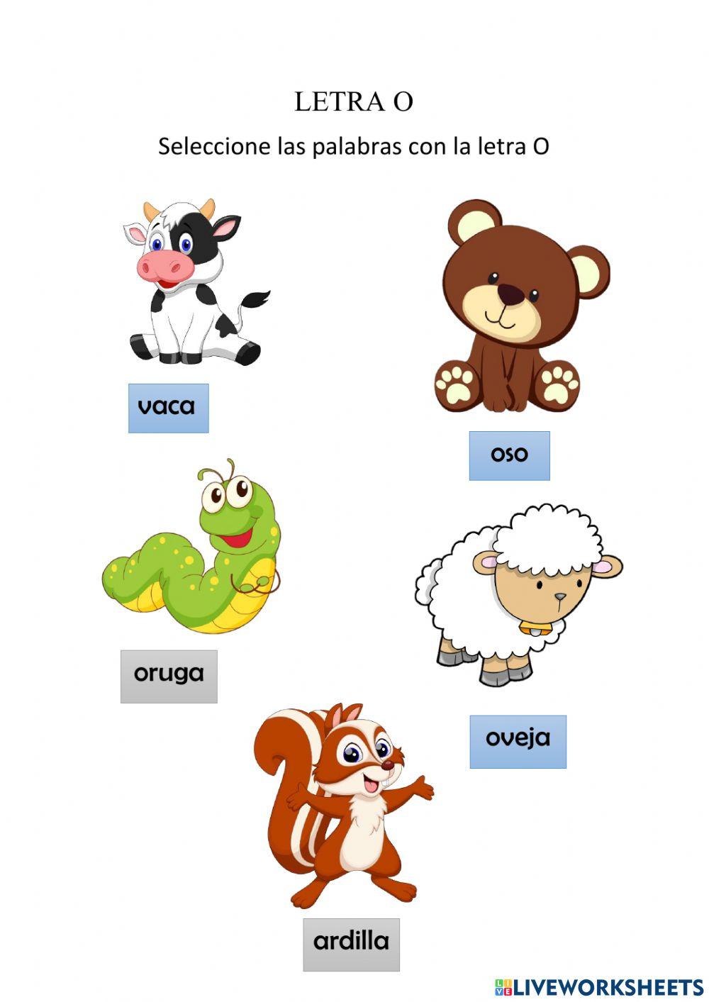 Seleccione la letra O en las siguientes palabras worksheet | Live ...