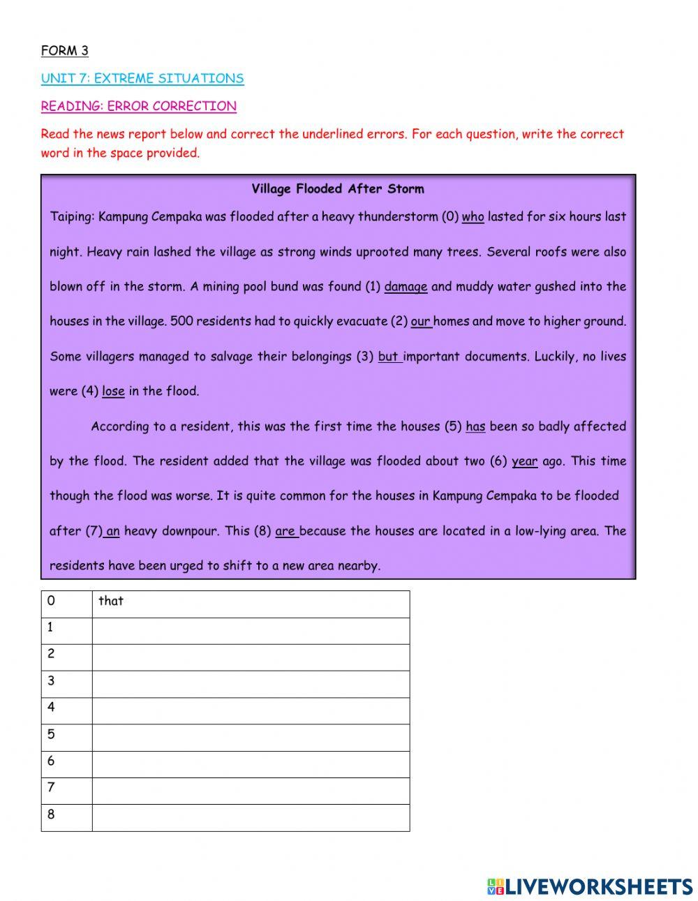 error correction exercise