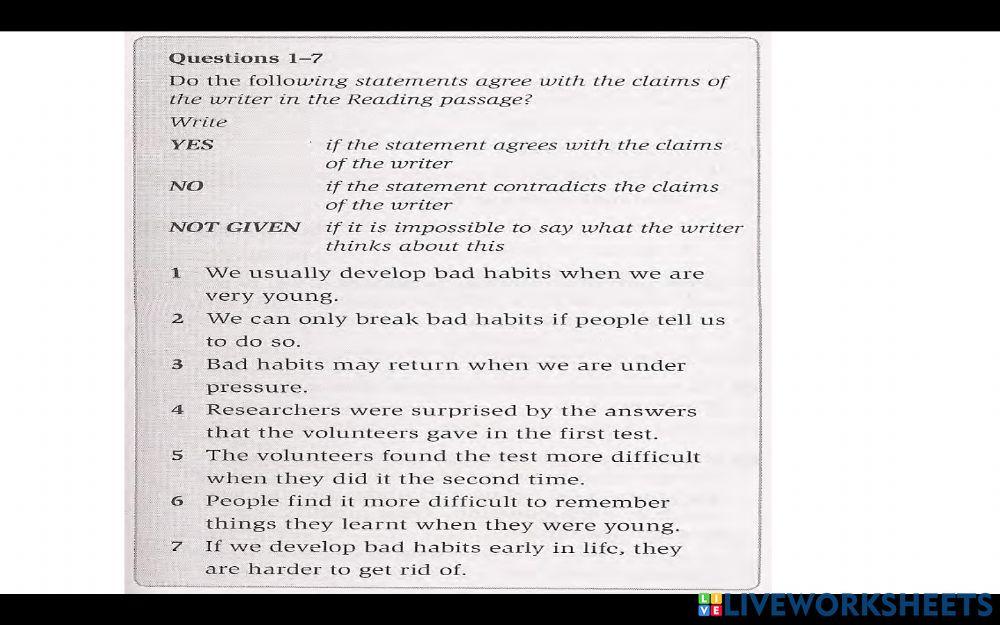 Reading 1 homework UNIT 6 worksheet | Live Worksheets