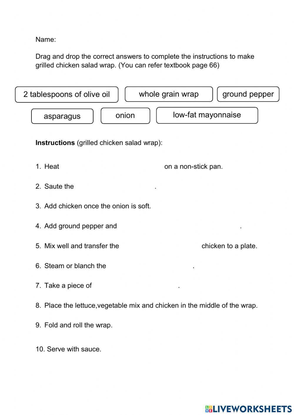 Healthy and wise: how to write a recipe worksheet | Live Worksheets