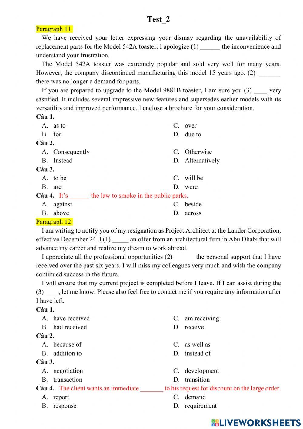 Test-2 activity | Live Worksheets
