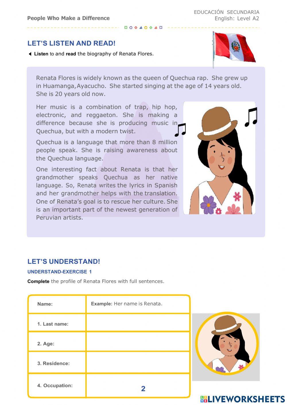 Pdf online exercise: People who make a difference | Live Worksheets