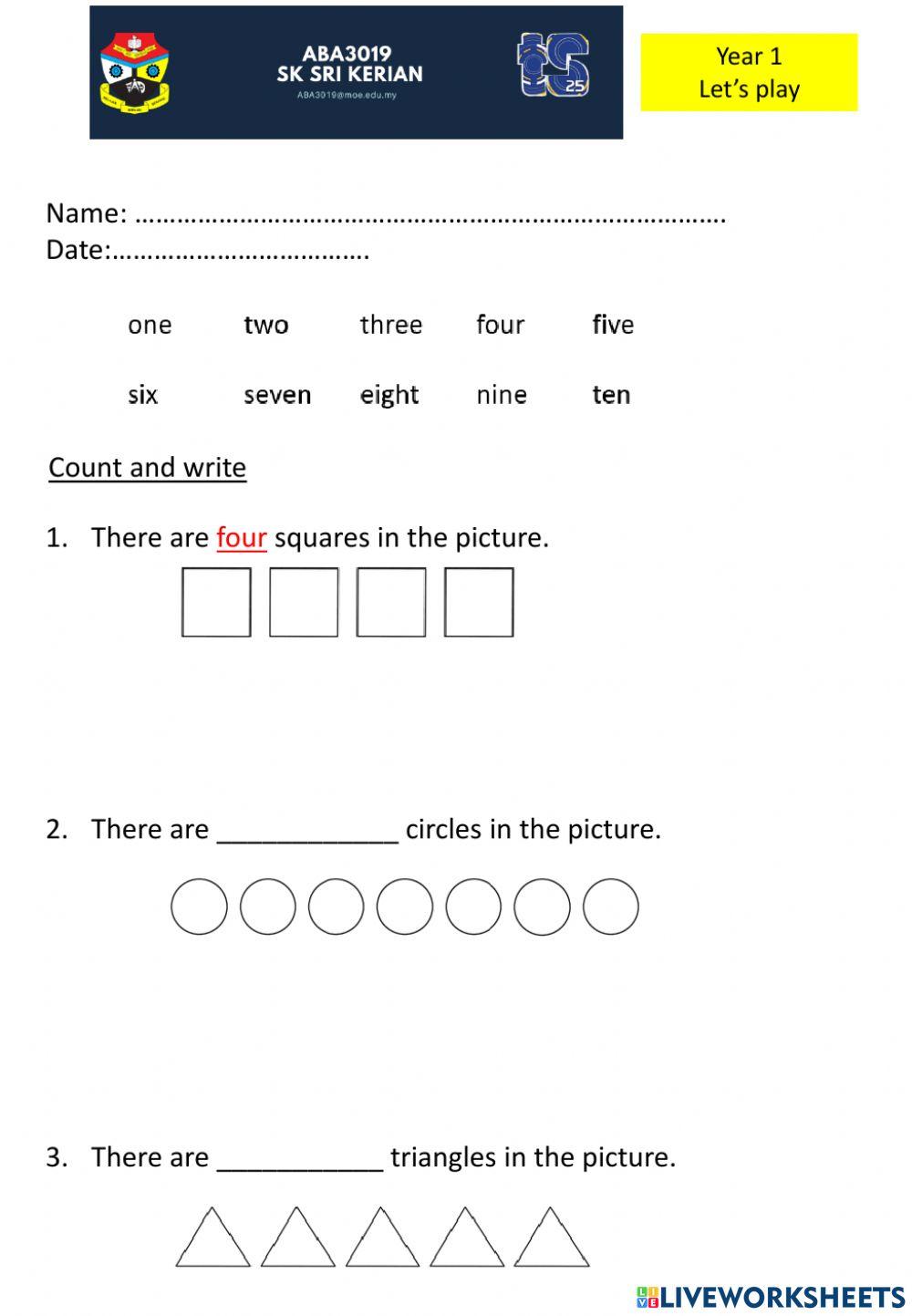 Year 1 Let's play worksheet | Live Worksheets