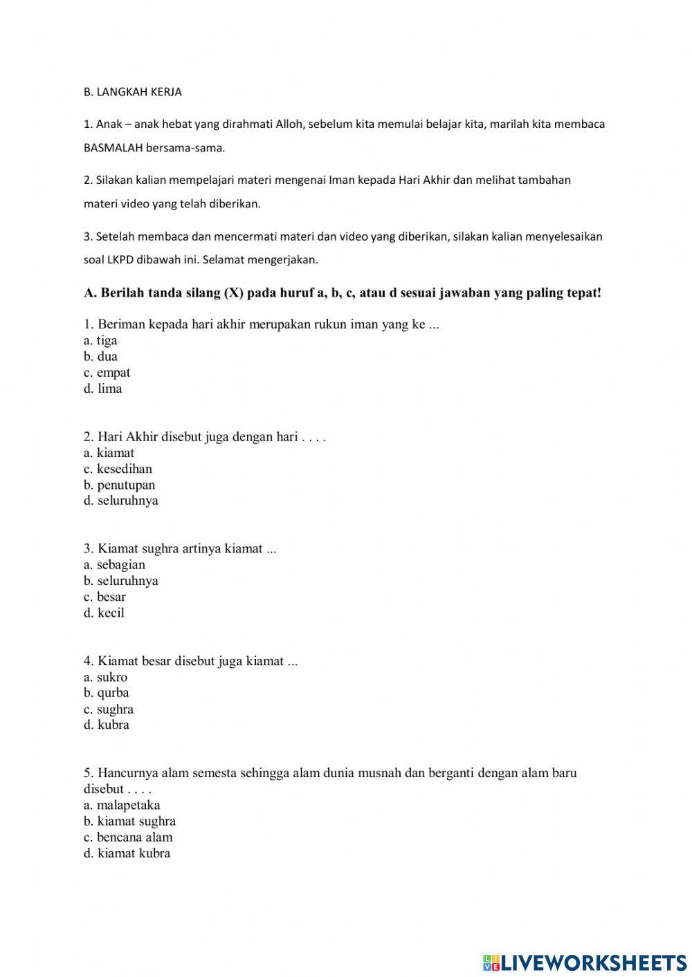 Lkpd pai ix interactive worksheet | Live Worksheets