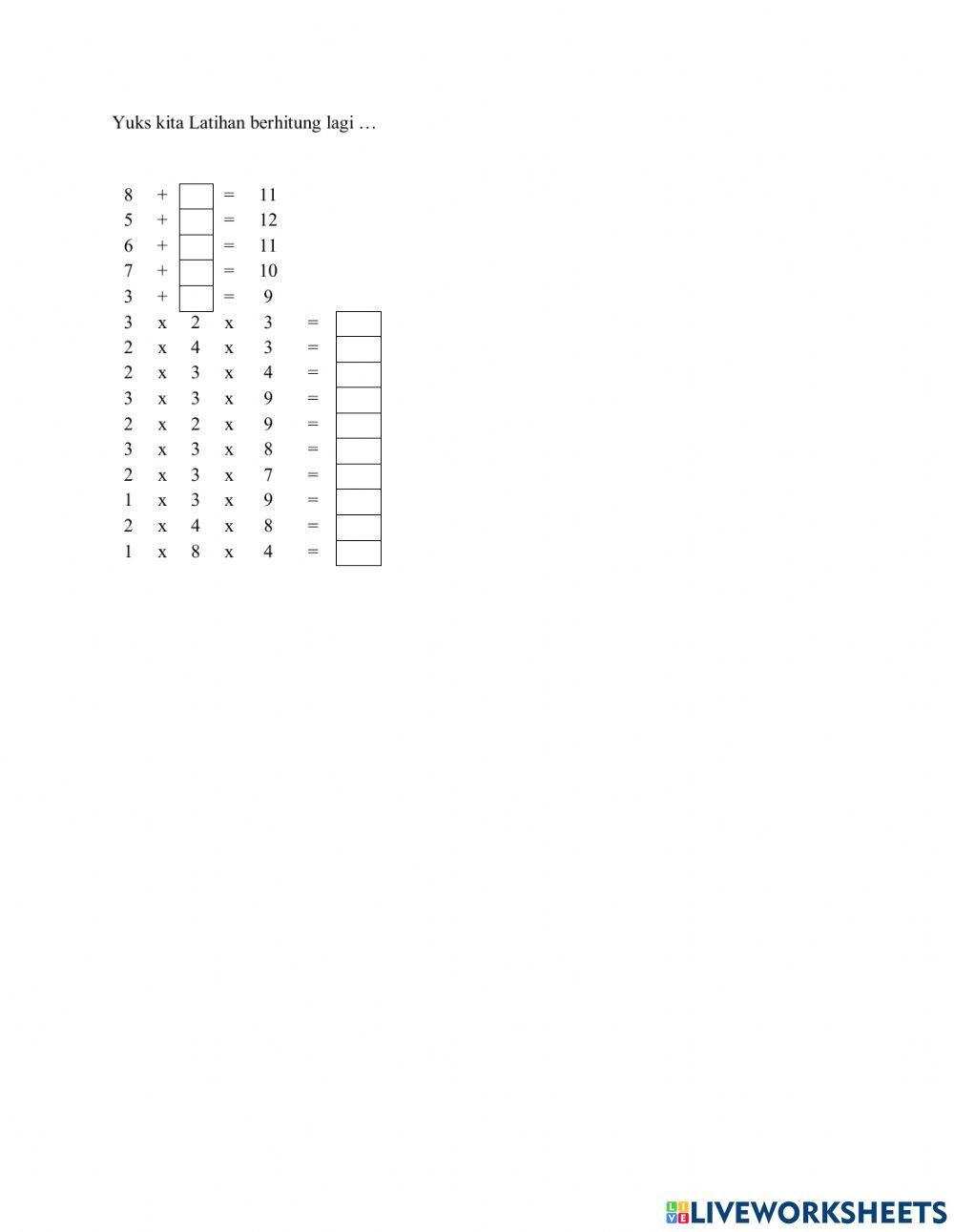 Berlatih Menghitung worksheet | Live Worksheets