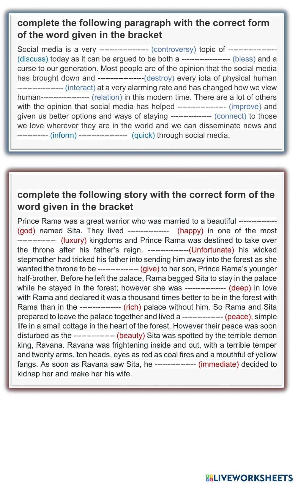 Worksheet on wordclasses I worksheet | Live Worksheets