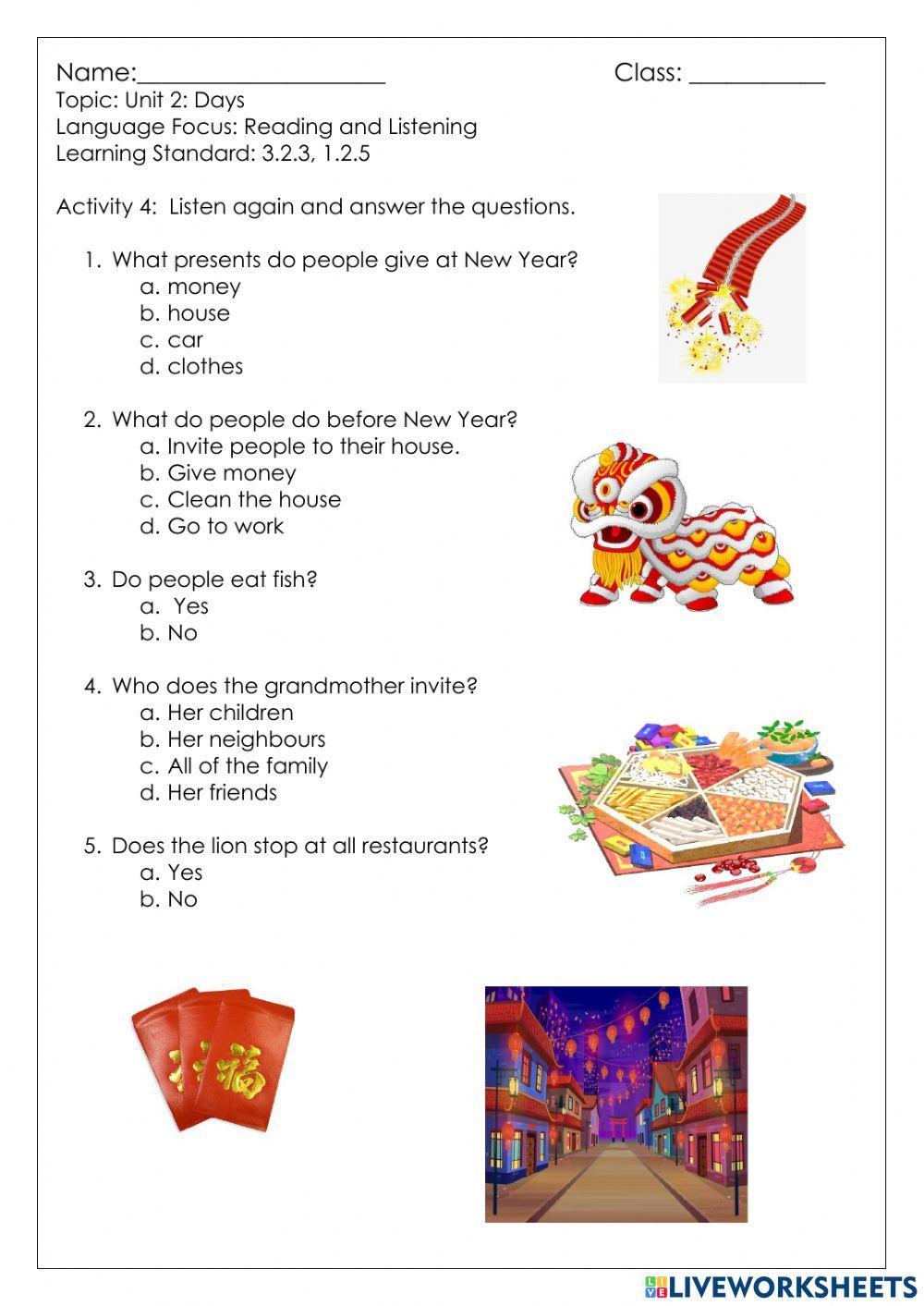 Cefr y5- kssr y6: chinese new year worksheet | Live Worksheets