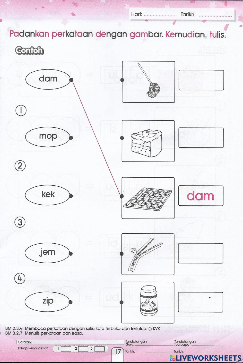 Padankan perkataan dengan gambar online worksheet | Live Worksheets