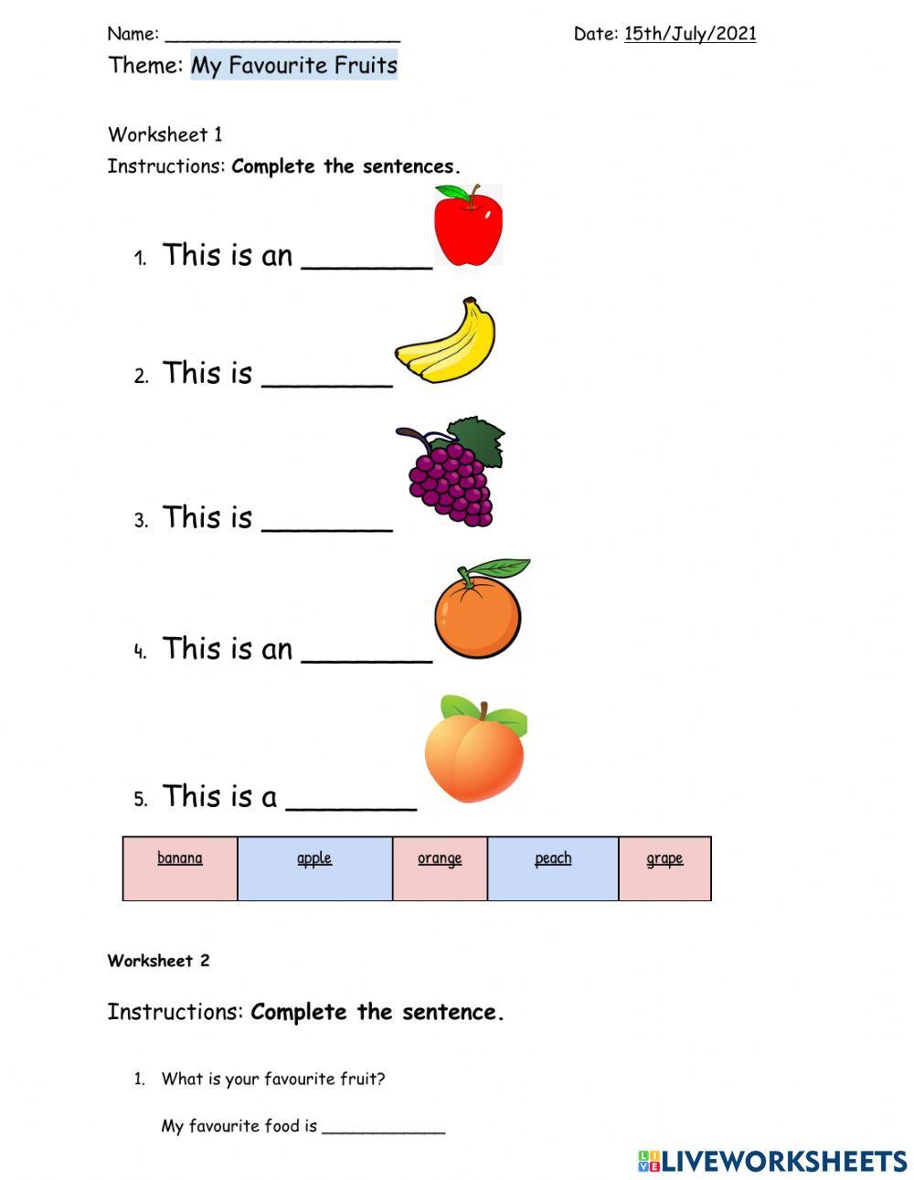 My Fav Fruits worksheet | Live Worksheets