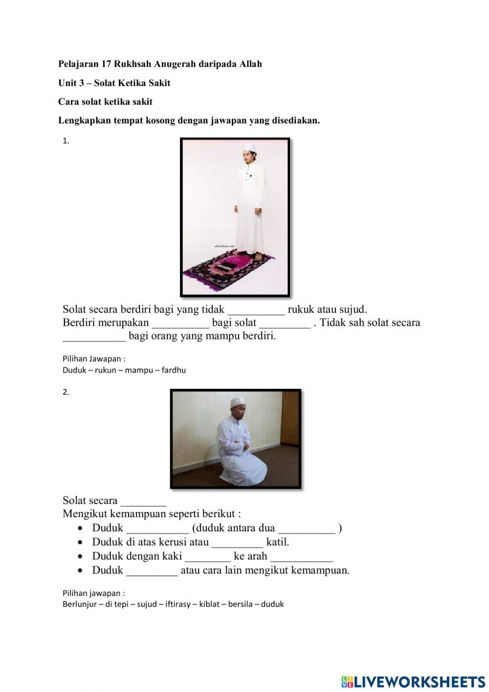 Cara solat ketika sakit worksheet | Live Worksheets