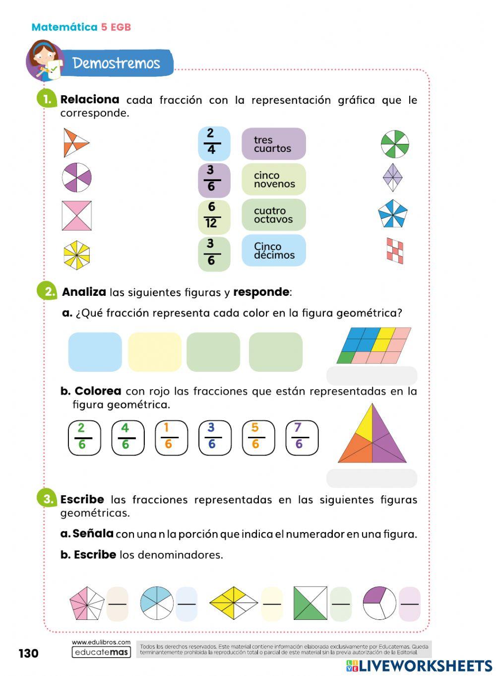Matemática 5EGB Unidad 4 Tema 2 Fracciones simples, representación ...