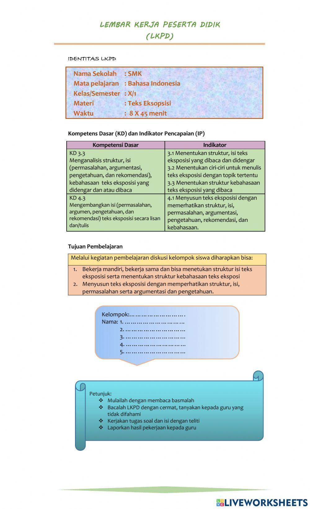 Lkpd smk kelas x worksheet | Live Worksheets
