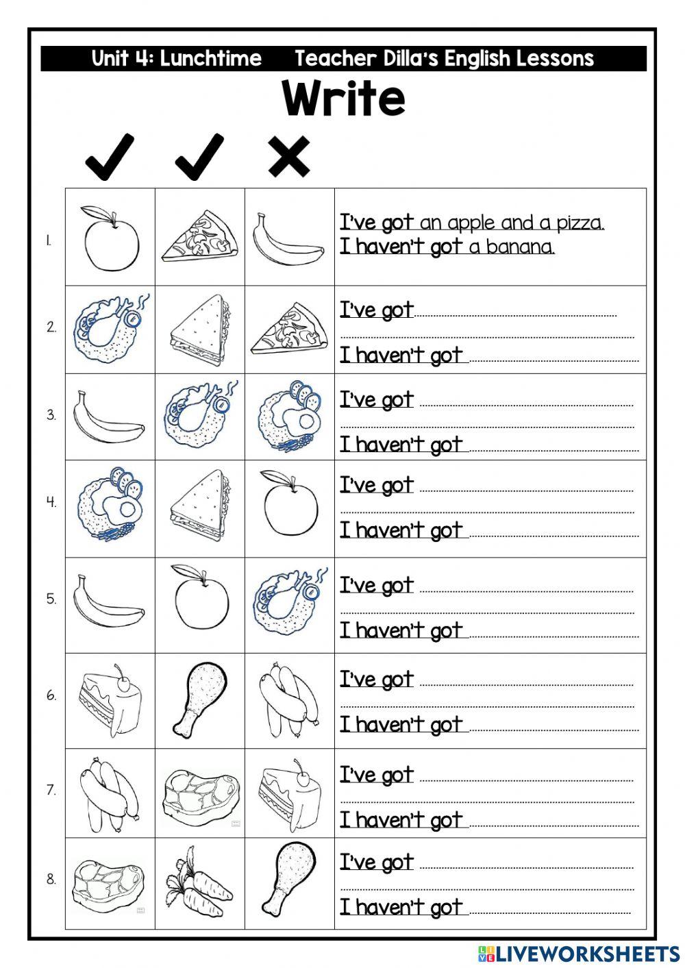 ENGLISH YEAR 1 UNIT 4 LUNCHTIME have got-haven't got ENGLISH YEAR 1 UNIT 4 LUNCHTIME have got-haven't got