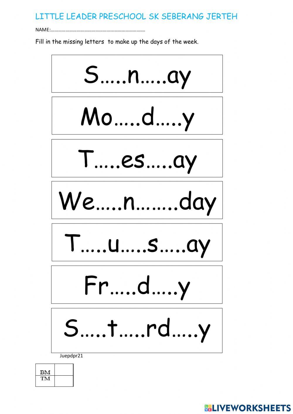 Days of the week. exercise | Live Worksheets
