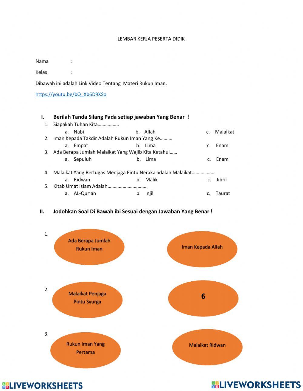 Rukun iman 1173368 | triwidiastuti | Live Worksheets