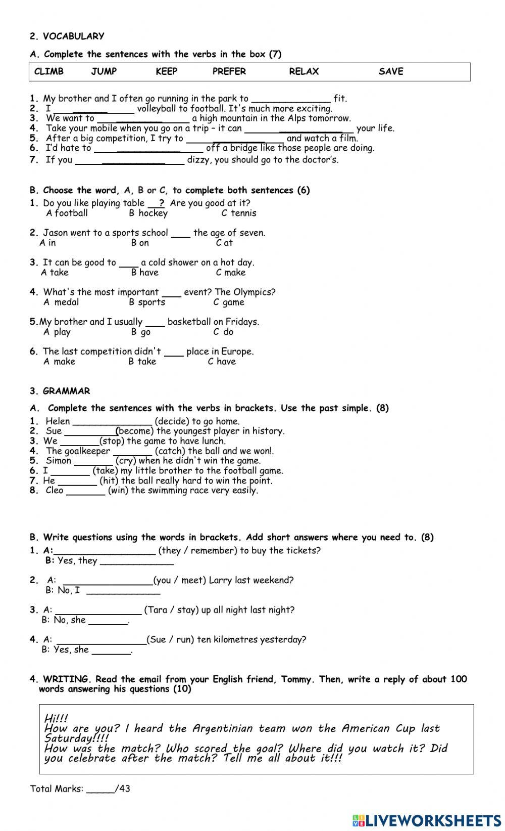 Unittest 6 worksheet | Live Worksheets