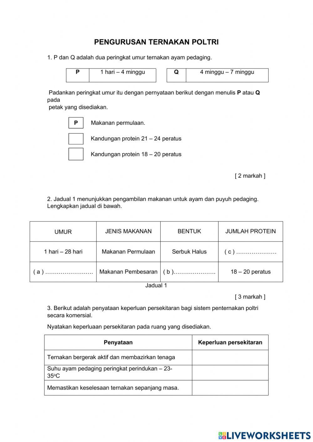 Pertanian interactive exercise | Live Worksheets