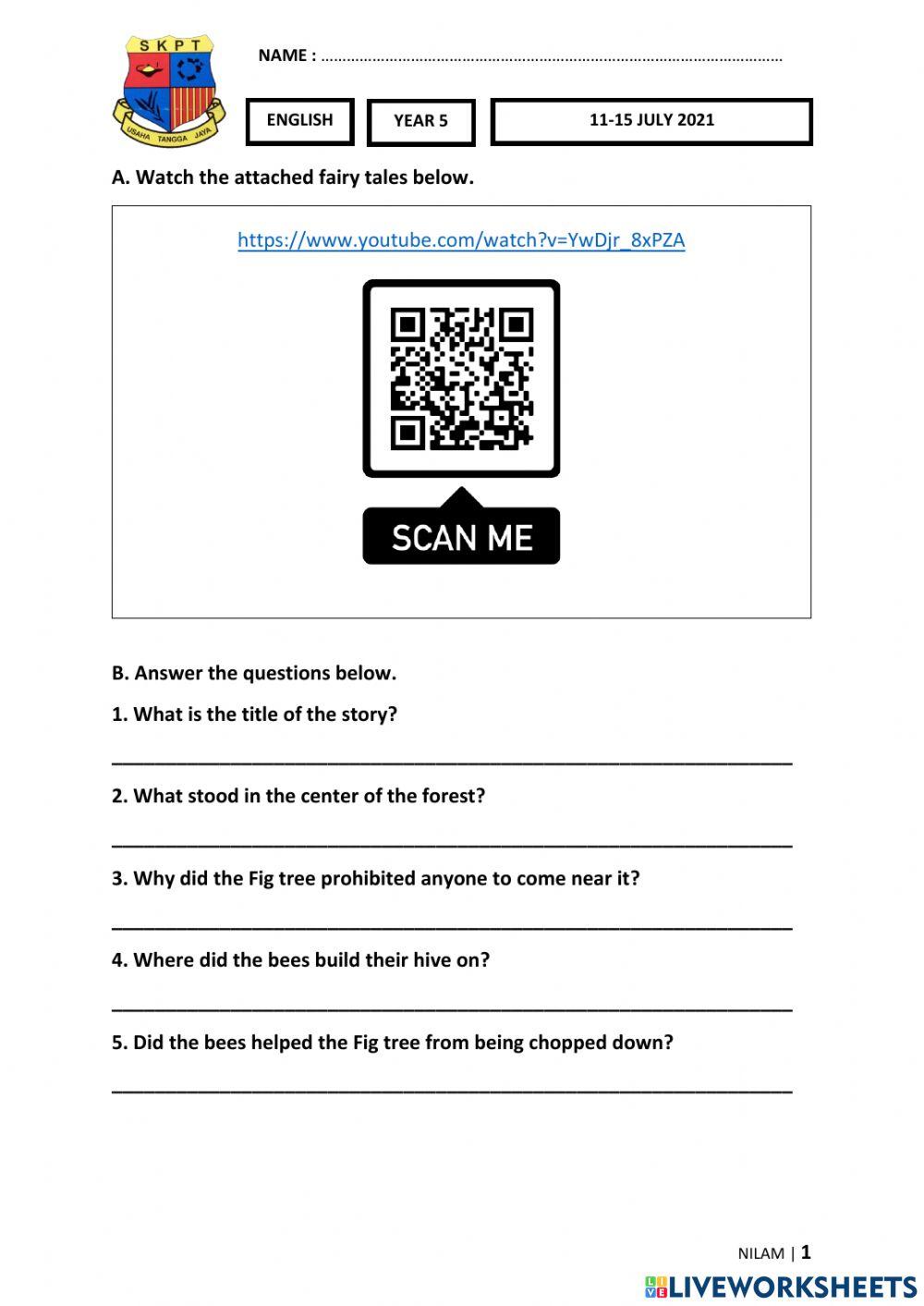 ENG Y5 Week 23 (11-15 JULY) Worksheets 3 (NILAM) worksheet | Live ...