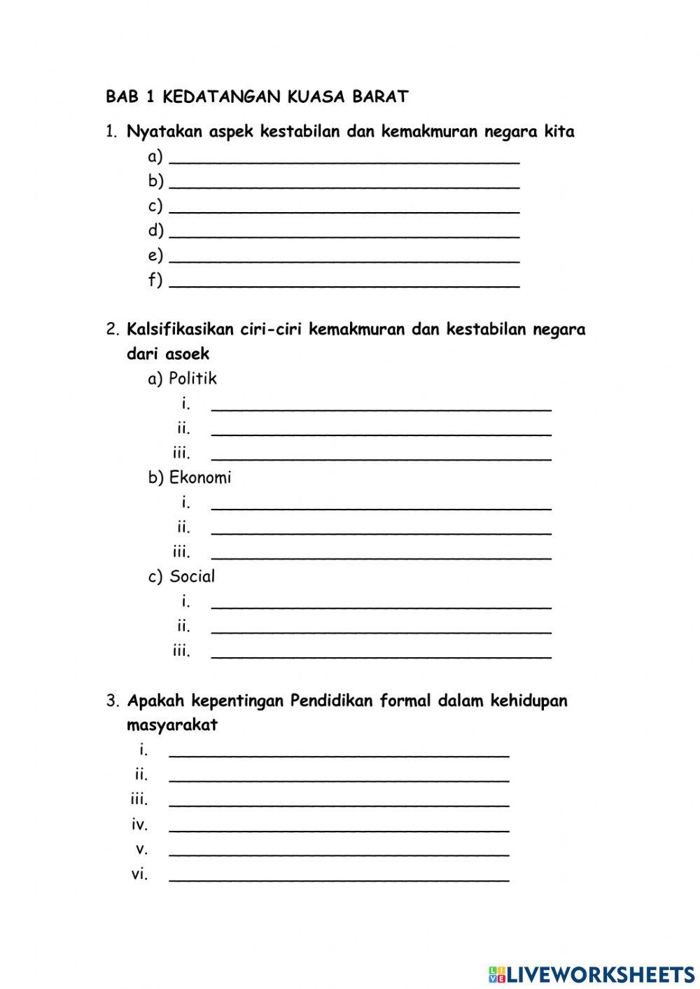 tingkatan 3 baba 1(sejarah kedatangan kuasa barat) online exercise for ...