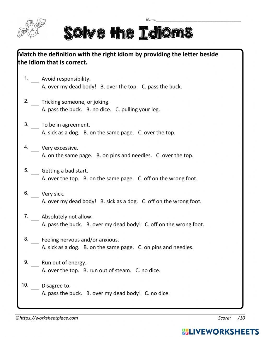 Idioms | Free Interactive Worksheets | 5099238