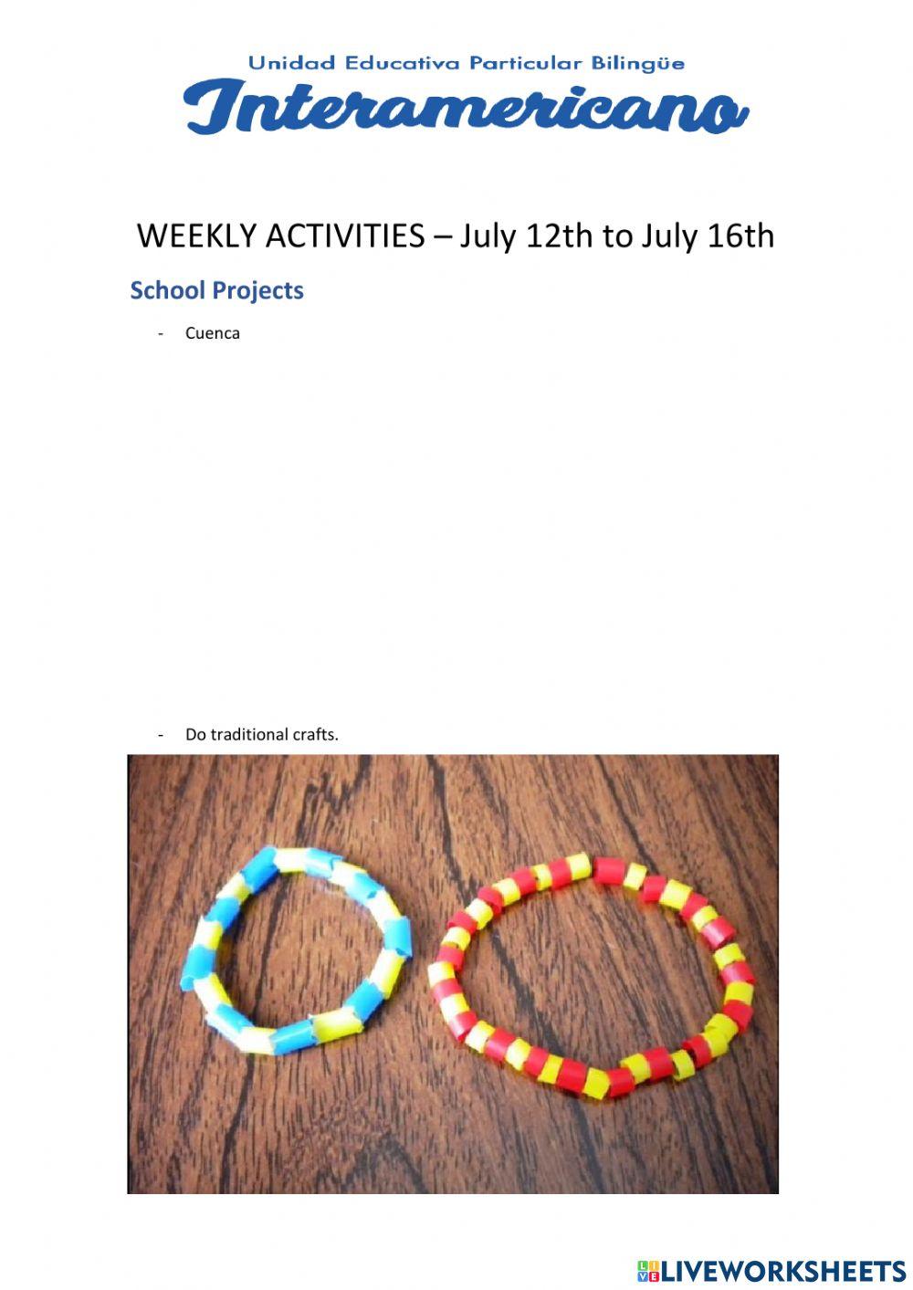 Weekly activities week 10 worksheet | Live Worksheets