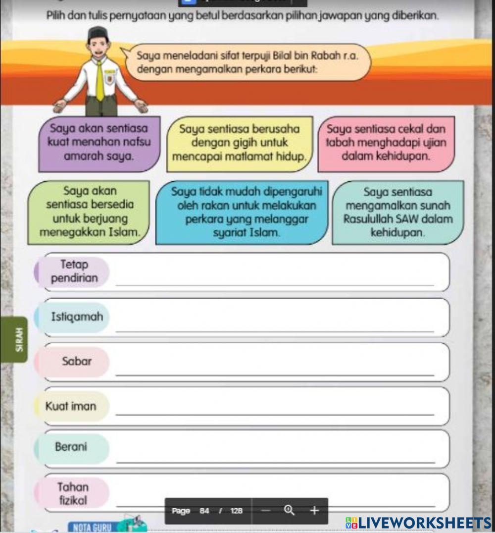 Sifat peribadi Bilal worksheet | Live Worksheets