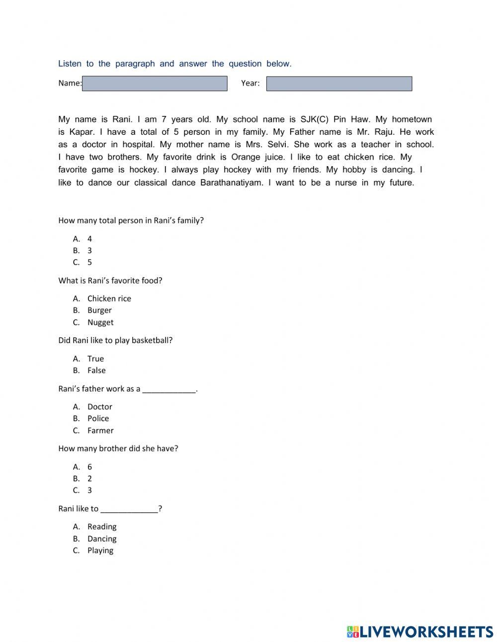 Multiple choosing worksheet | Live Worksheets