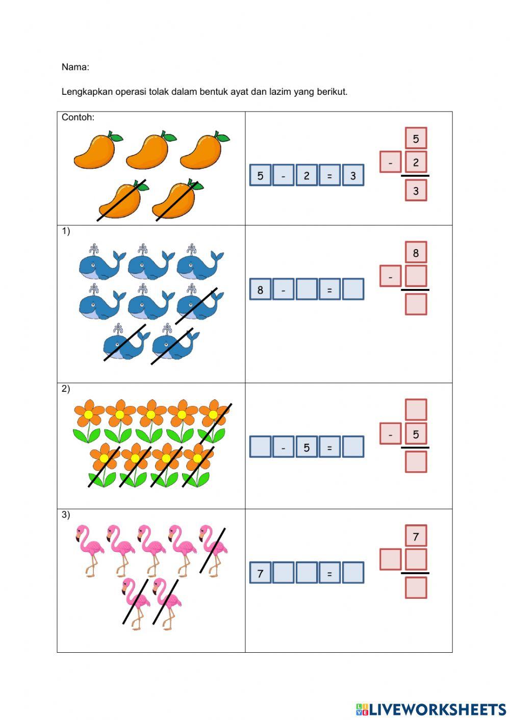 Operasi Tolak exercise for Tahun 2 | Live Worksheets