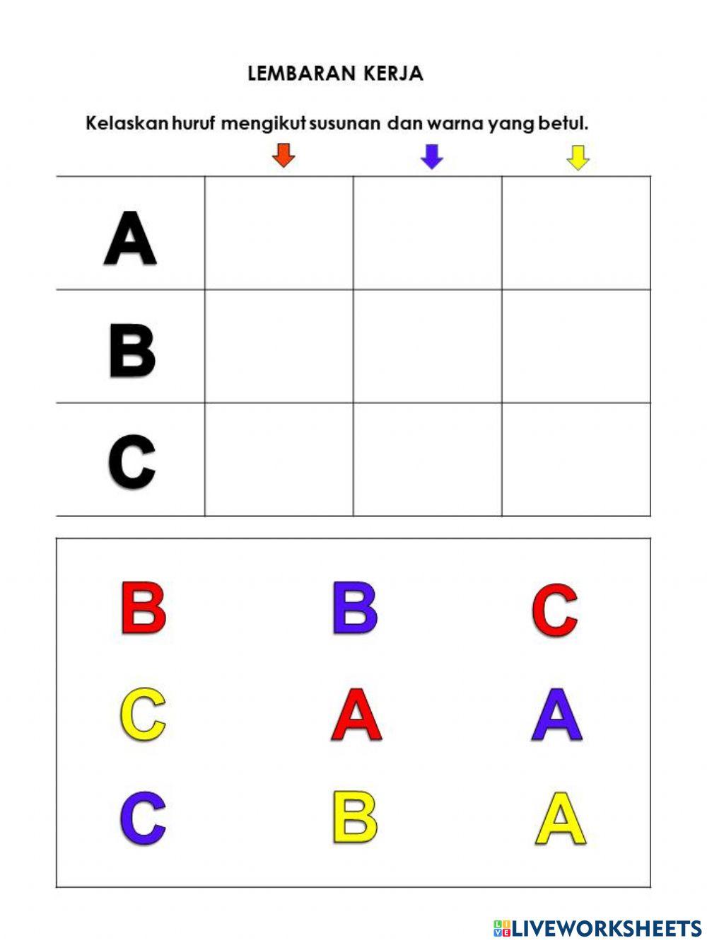 Huruf Berwarna worksheet | Live Worksheets