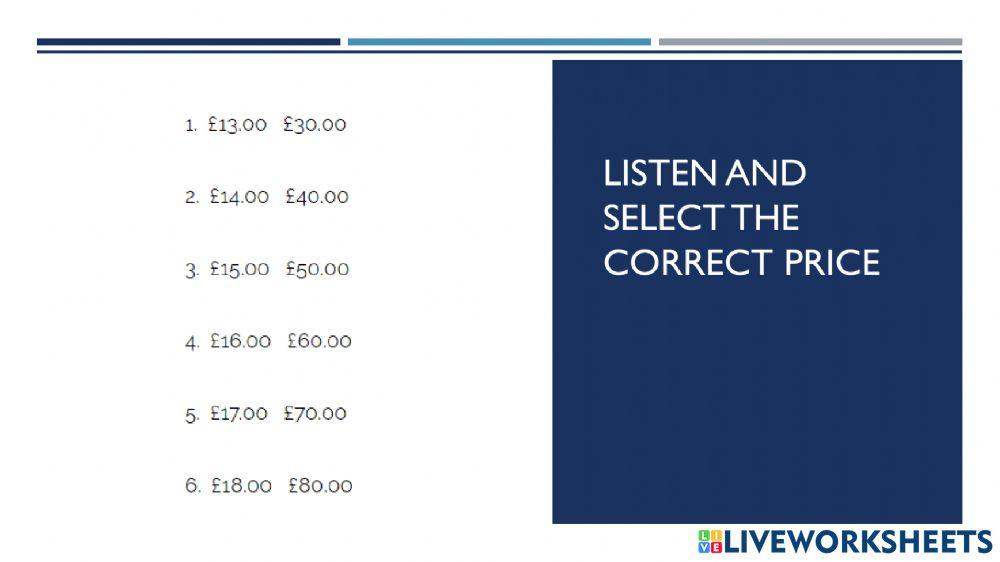 Prices | Free Interactive Worksheets | 1175422