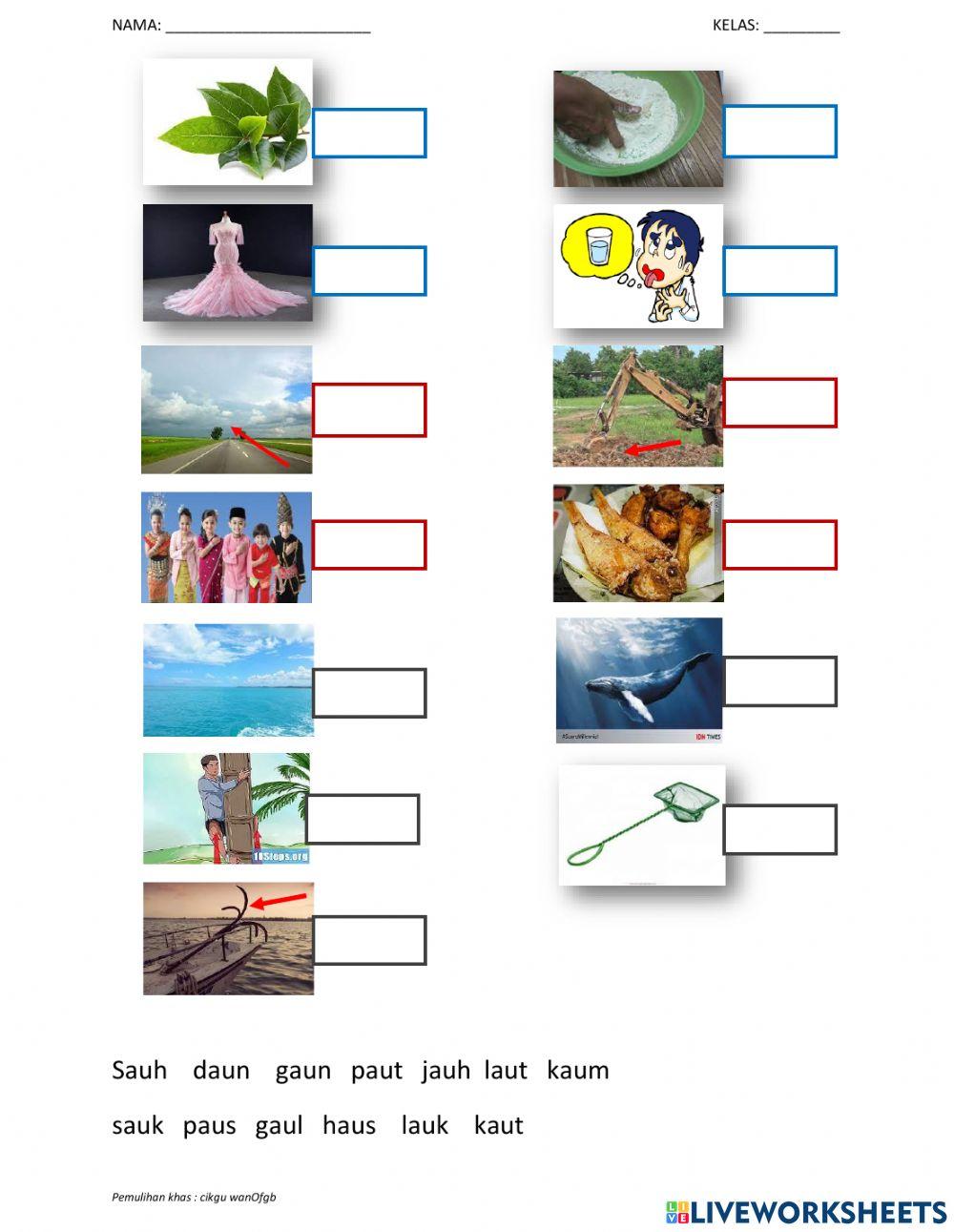 vokal berganding - au- worksheet | Live Worksheets