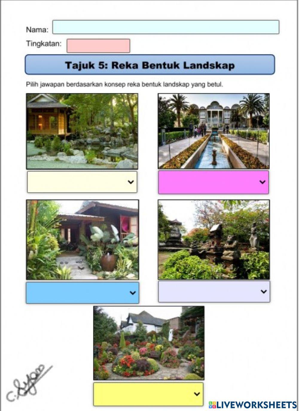 Bab 5: reka bentuk landskap interactive worksheet | Live Worksheets