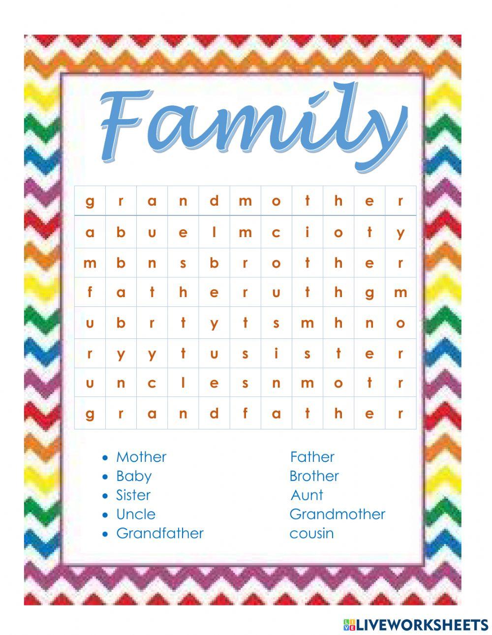 Wordsearch family worksheet | Live Worksheets