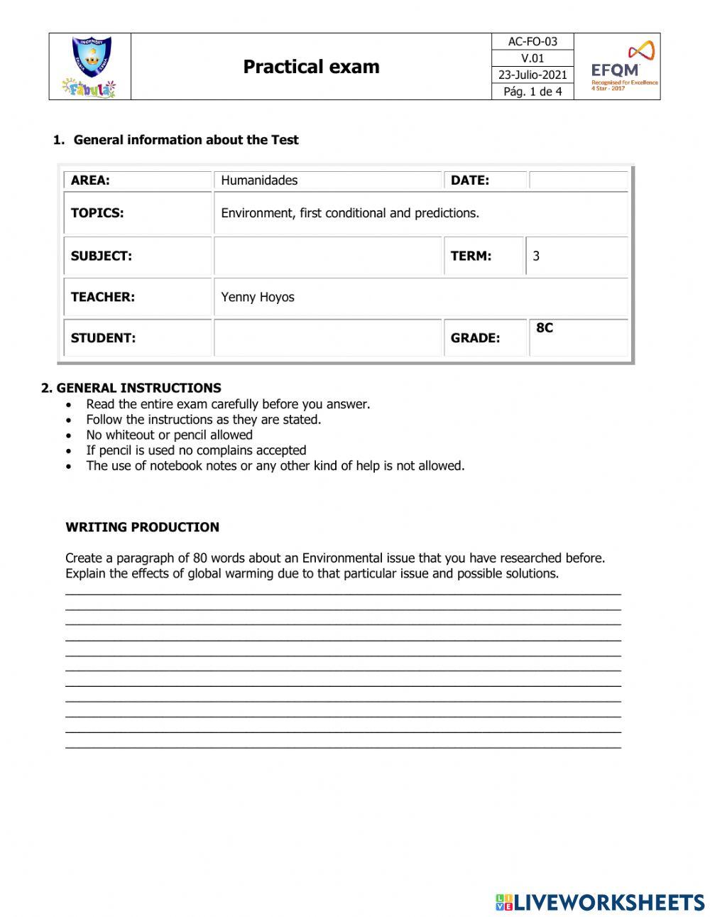 1176120 | 8th, English III, Practical exam | Yenny Hoyos